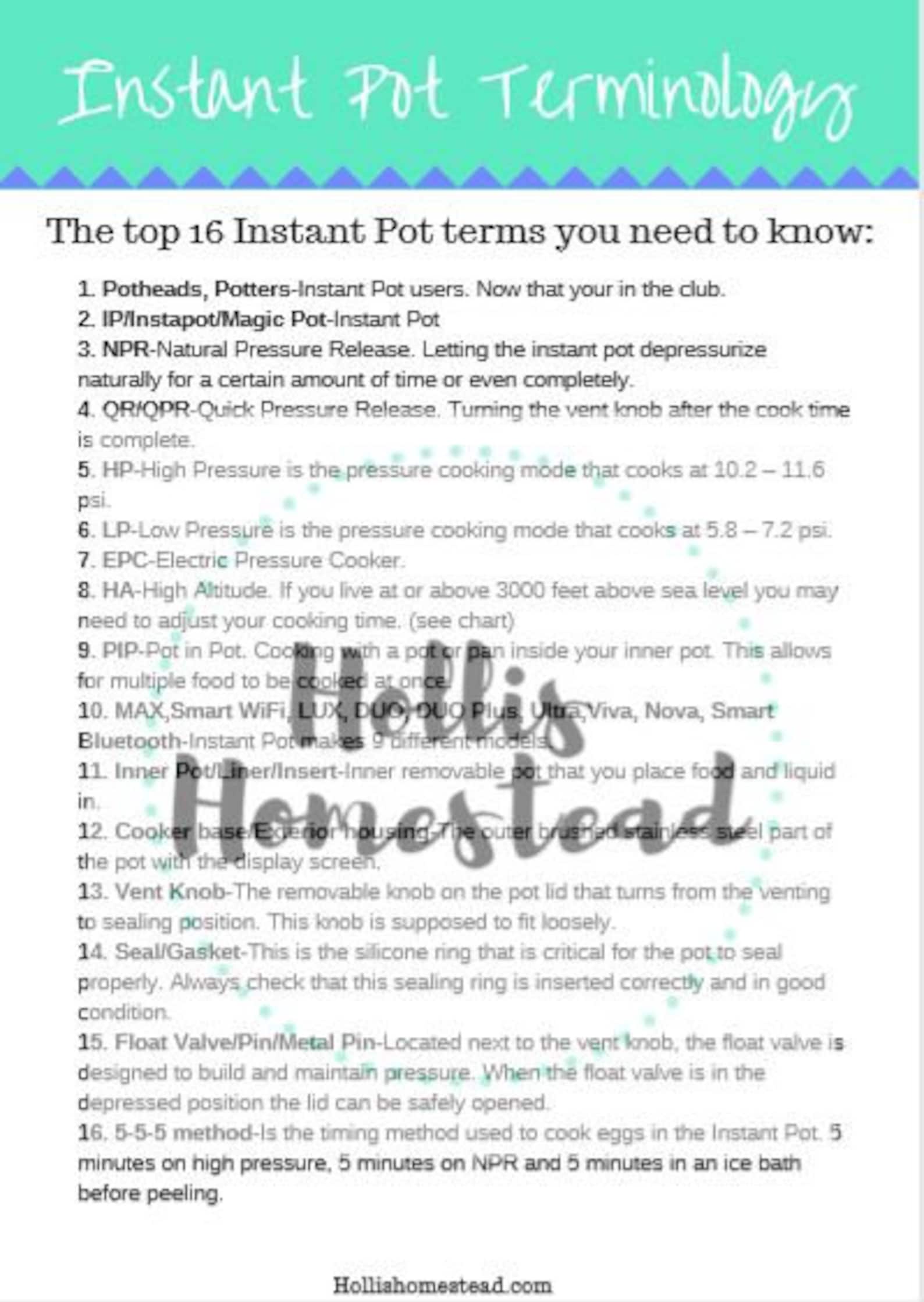 Printable Instant Pot Beginners Guide (24 Page) Recipes, Time Chart ...