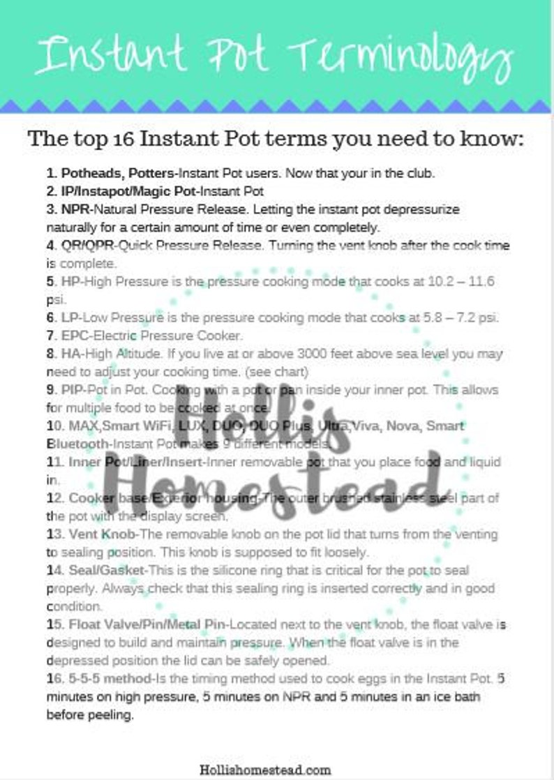 Printable Instant Pot Beginners Guide (24 Page) Recipes, Time Chart ...