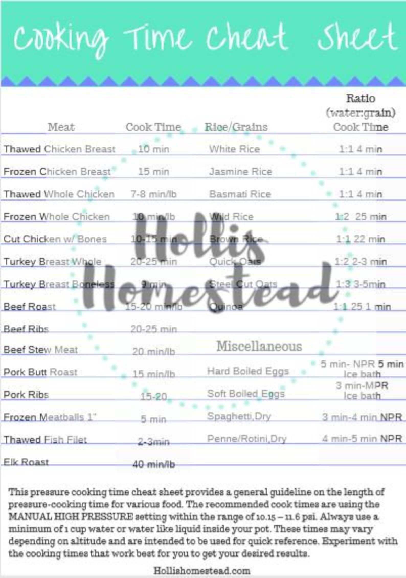 Printable Instant Pot Beginners Guide (24 Page) Recipes, Time Chart ...