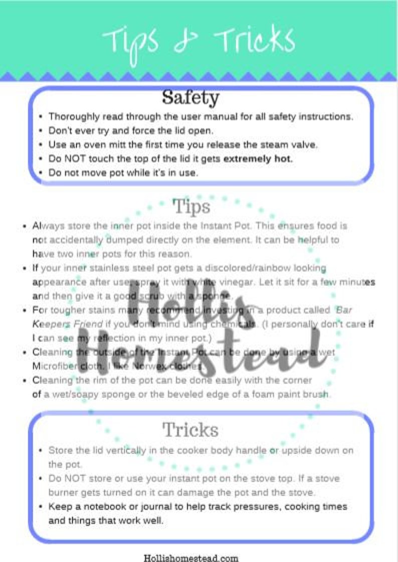 Printable Instant Pot Beginners Guide (24 Page) Recipes, Time Chart ...