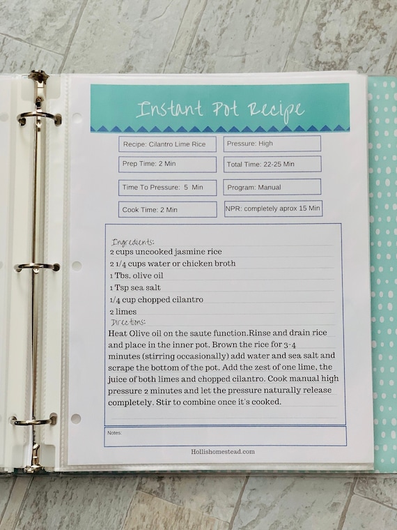 Instant Pot Recipe Card | Etsy
