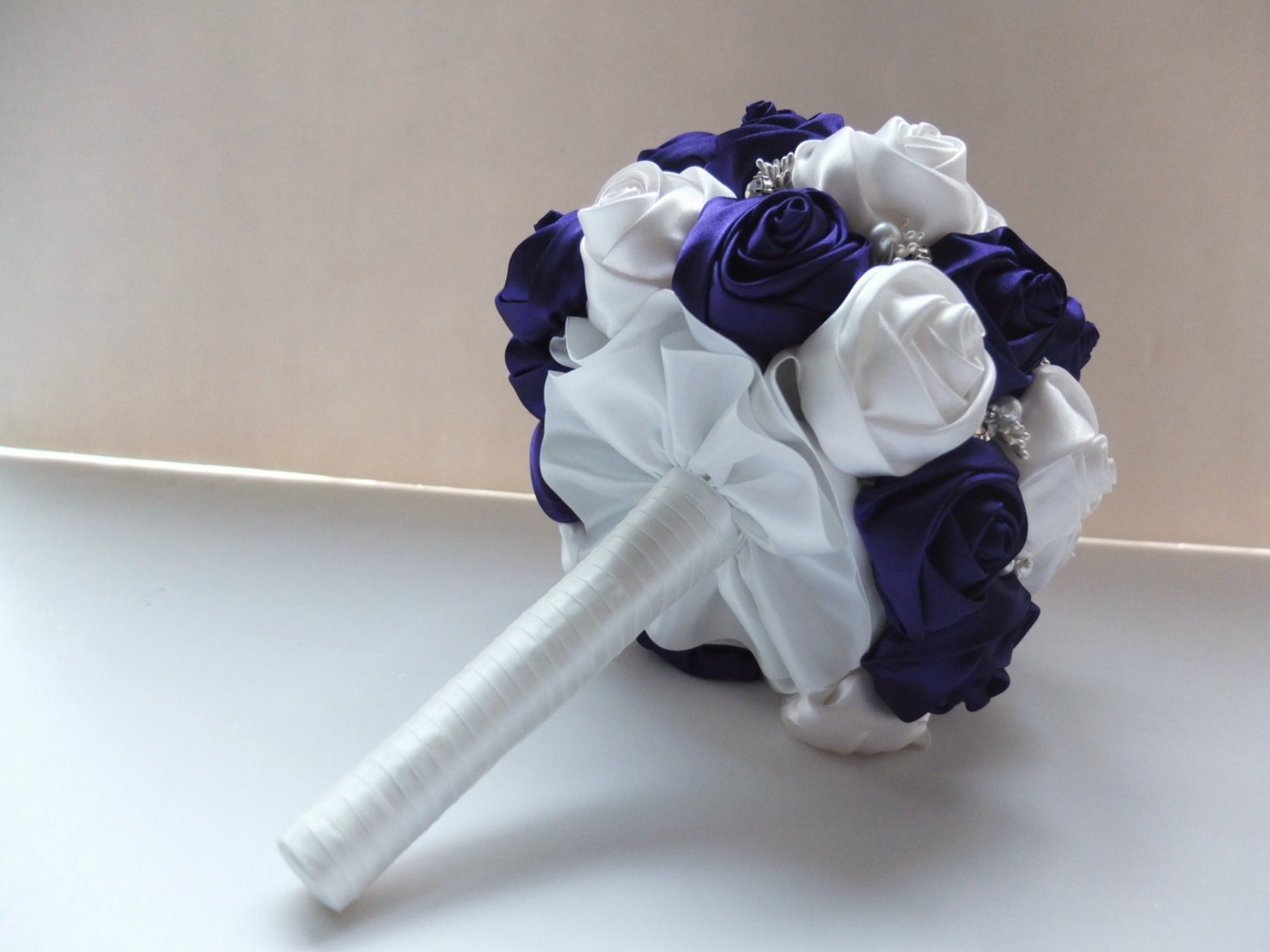 Satin Rose Bouquet Purple & White Satin Rose Bouquet | Etsy