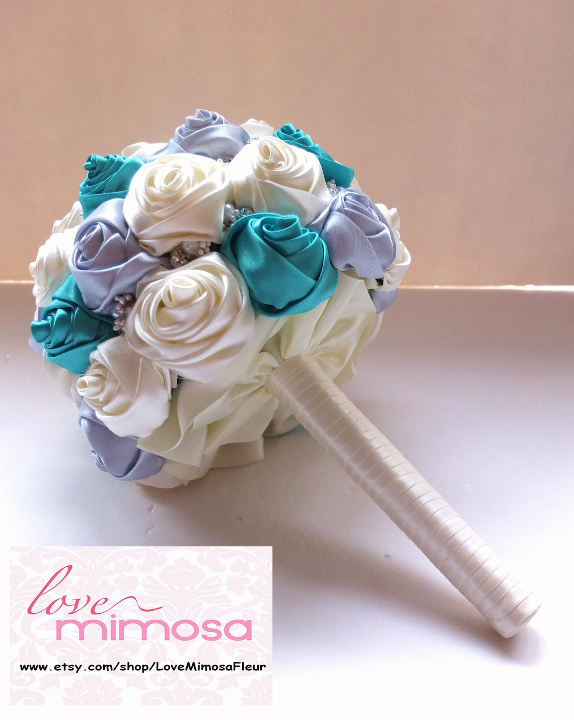 Turquoise Bouquet Satin Rose Bouquet Ribbon Rose Bouquet | Etsy