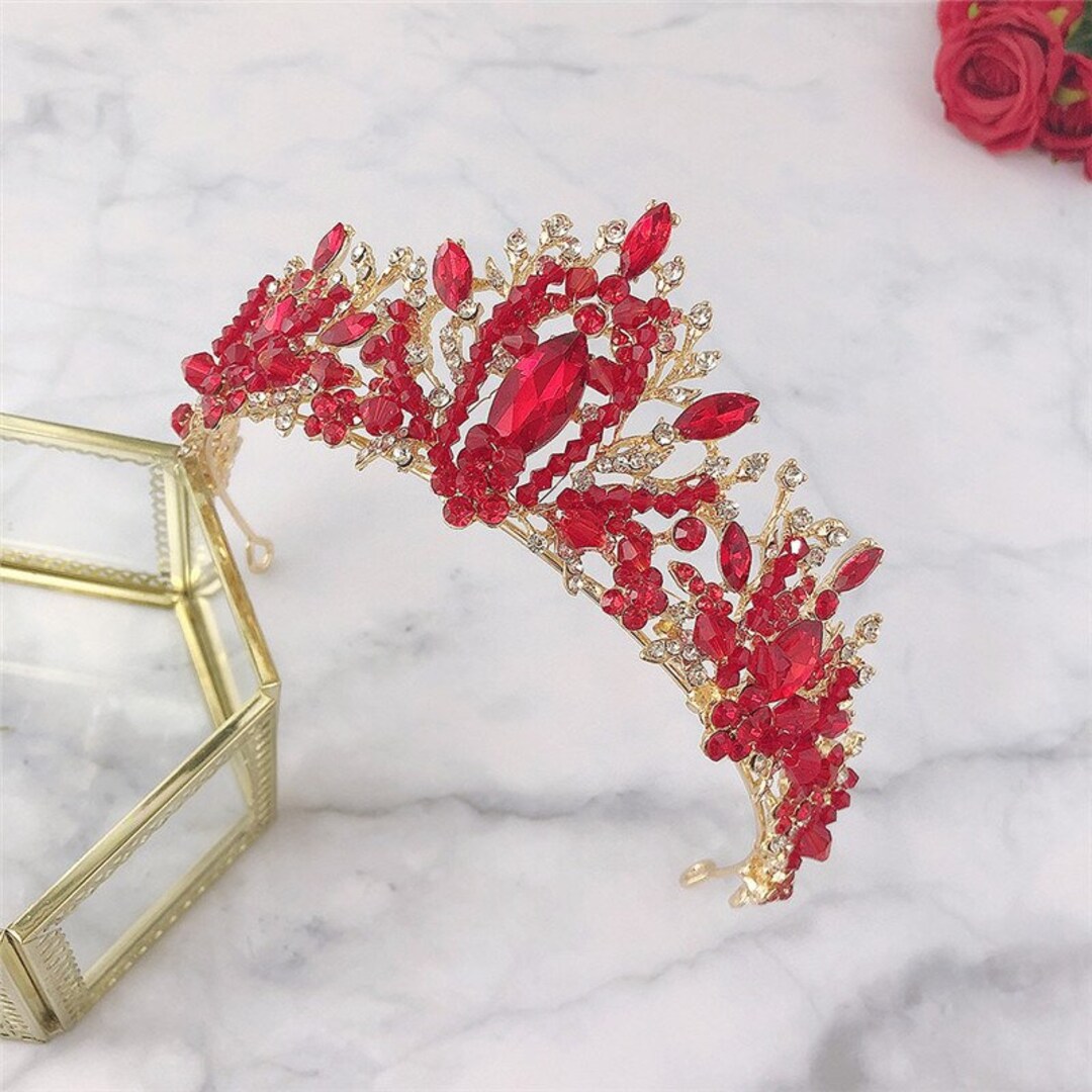 Red Bridal Tiara Red Wedding Crown Bridal Crown Gold Tiara - Etsy
