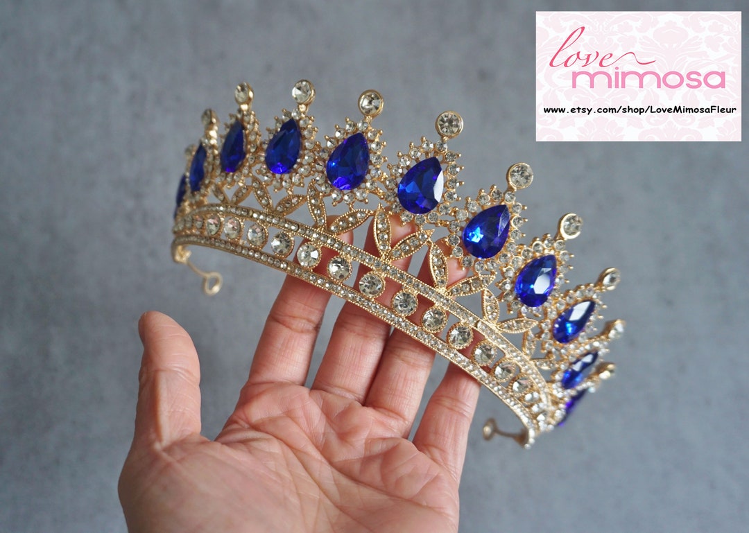 Buy Blue & Gold Bridal Tiara, Baroque Wedding Crown, Bridal Crown, Gold ...