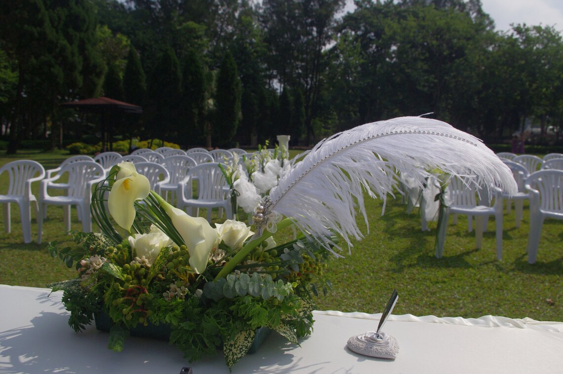 Large Elegant Royal Blue Feather Pen With Gold Pearl Brooch / - Etsy