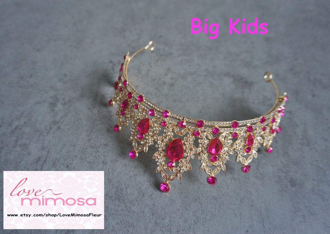 KIDS, Fuchsia Kids Tiara, Baroque Wedding Crown, Child Crown, Gold ...