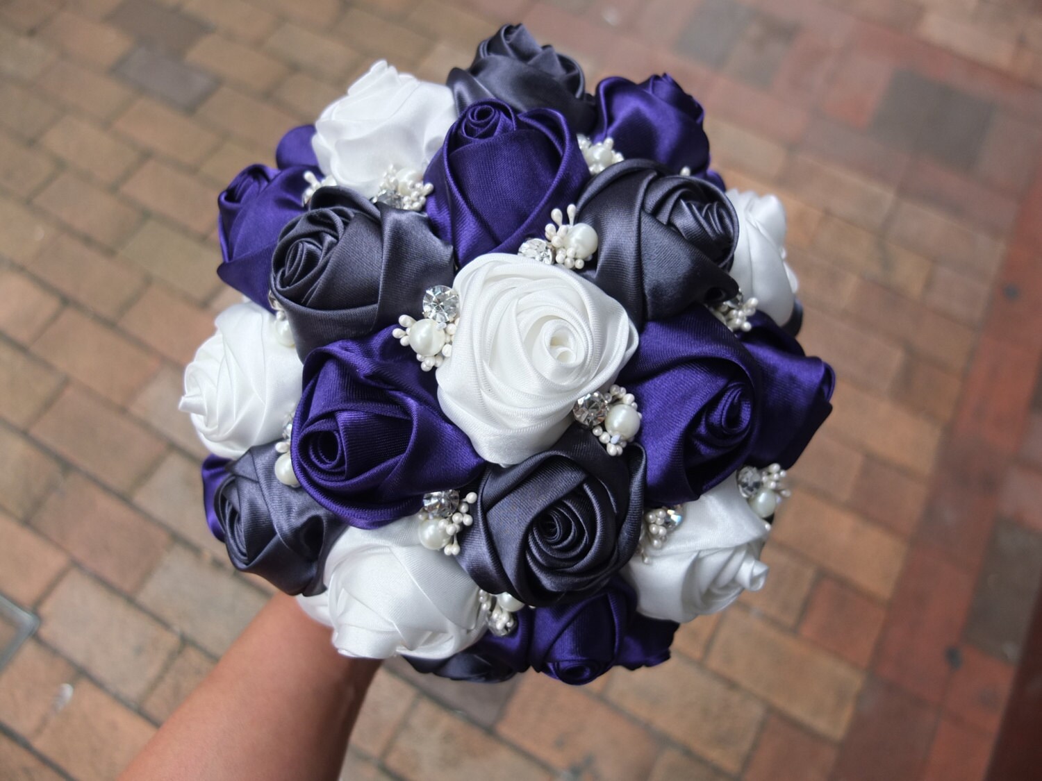 Handmade Satin Rose Bouquet Purple Dark Gray and White Satin - Etsy
