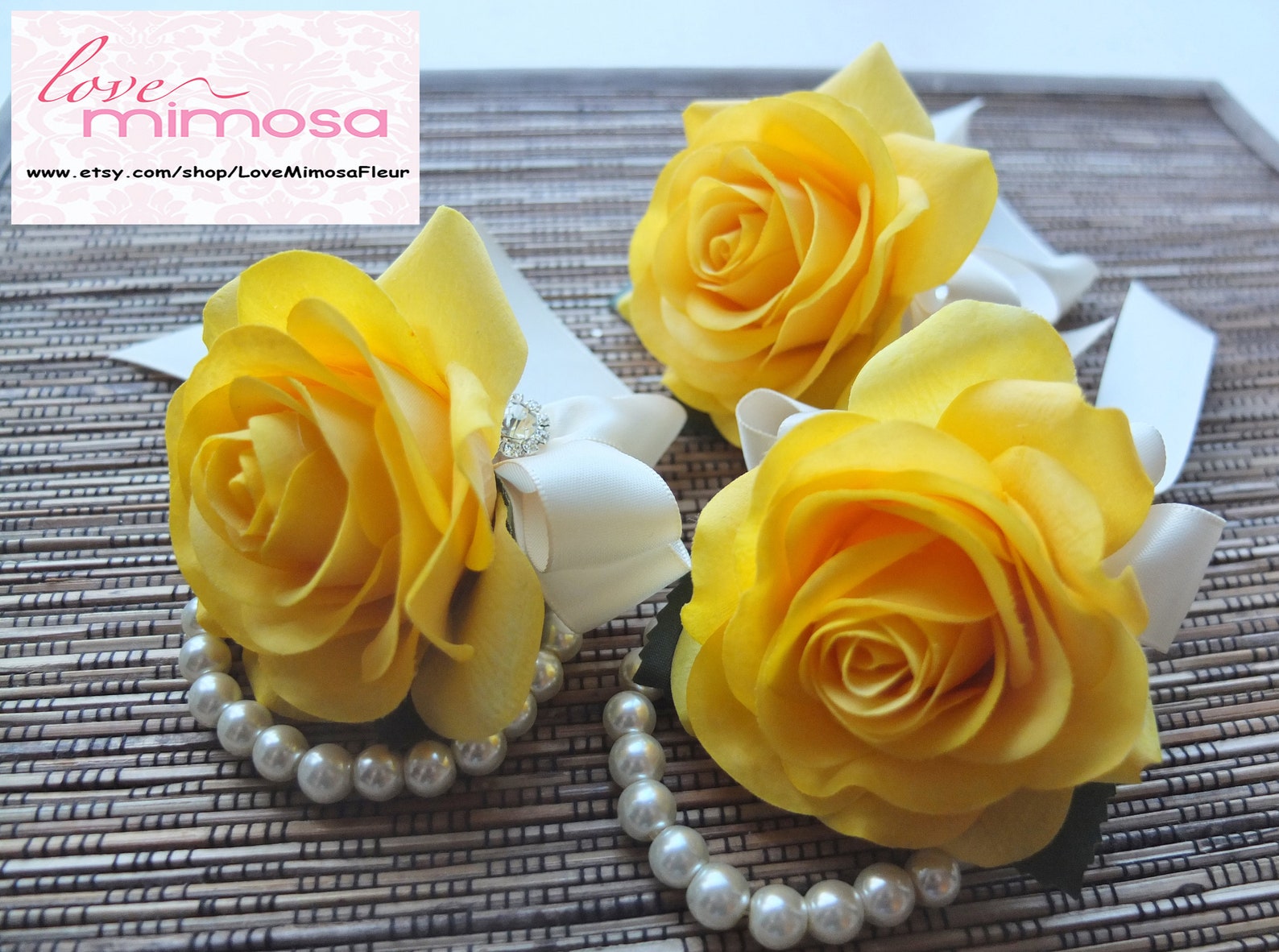 Wrist Corsage Yellow Rose With Ivory Ribbon Pearl Bracelet - Etsy Hong Kong
