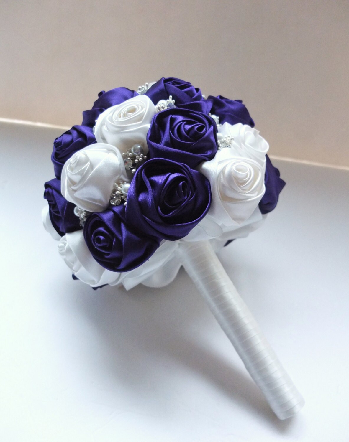 Satin Rose Bouquet Purple & White Satin Rose Bouquet | Etsy