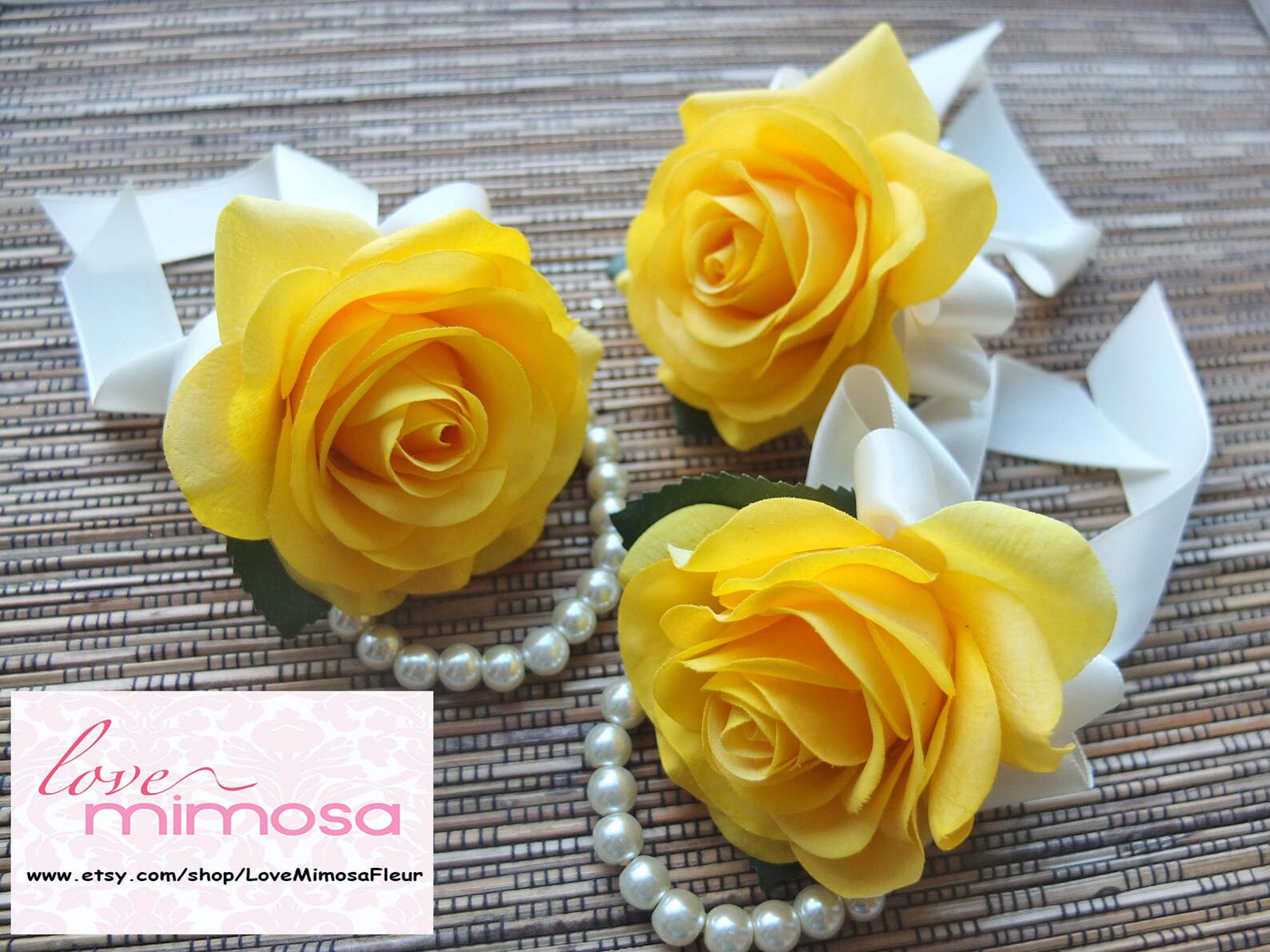 Wrist Corsage Yellow Rose With Ivory Ribbon Pearl Bracelet | Etsy