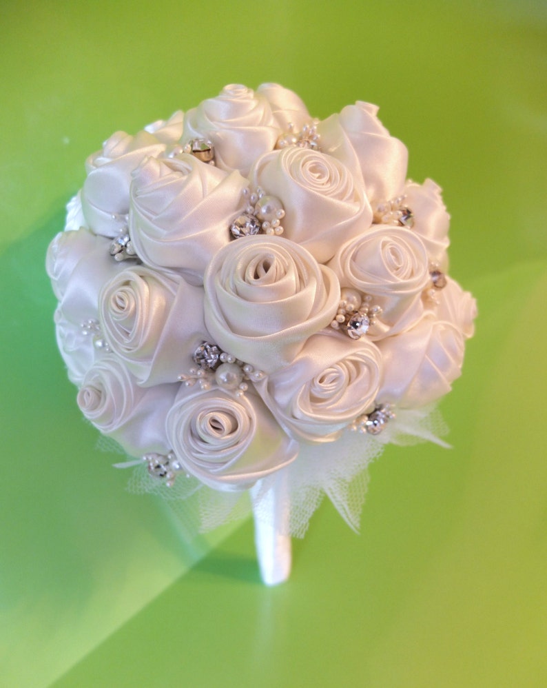 Handmade Ribbon Rose Bouquet Off White Rose accented with | Etsy