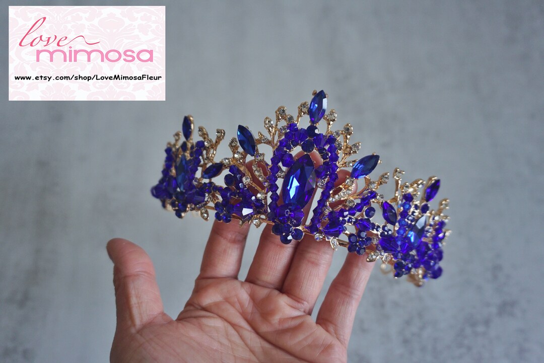 Royal Blue Bridal Tiara, Blue Wedding Crown, Bridal Crown, Gold Tiara ...