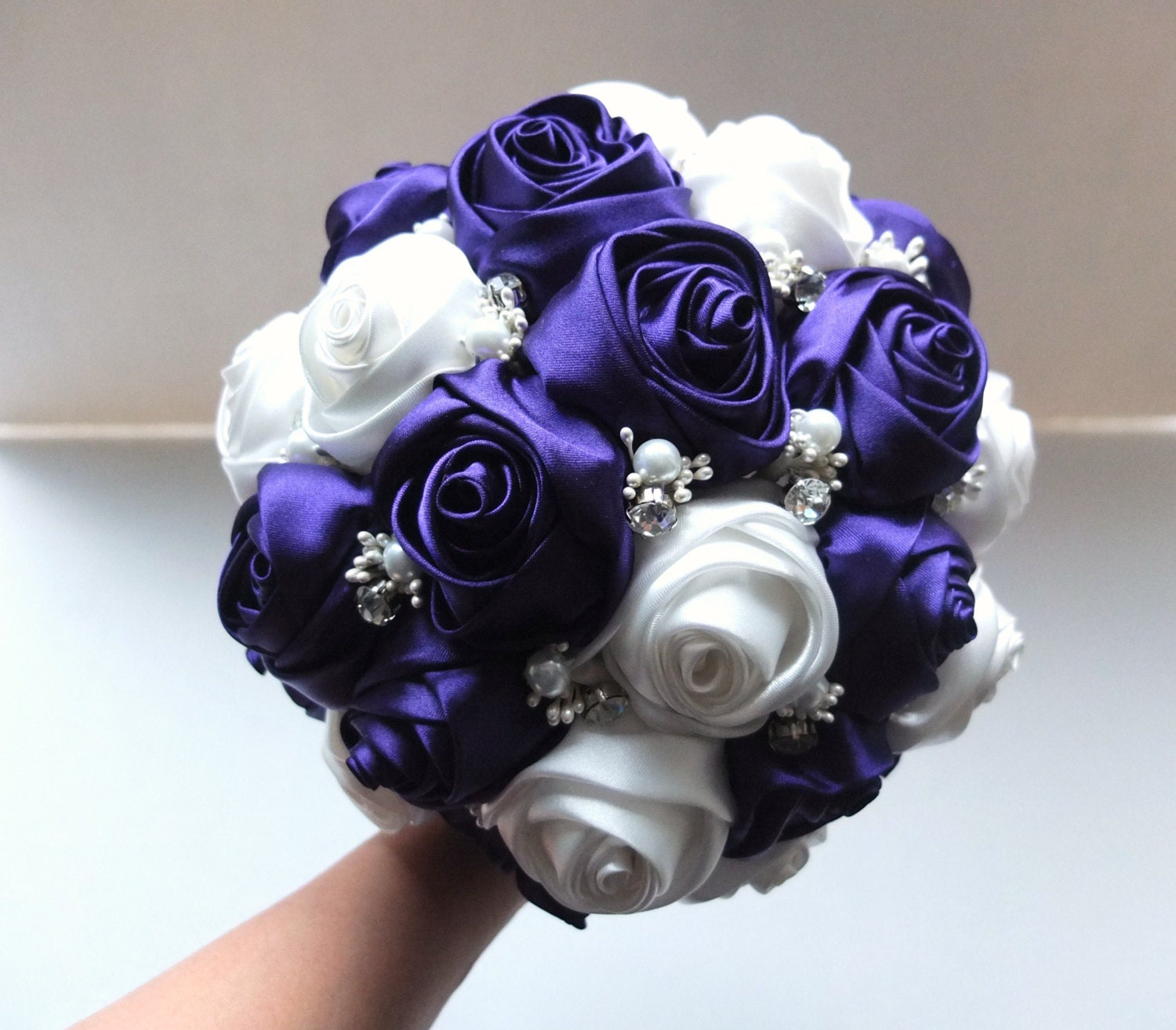 Satin Rose Bouquet Purple & White Satin Rose Bouquet | Etsy