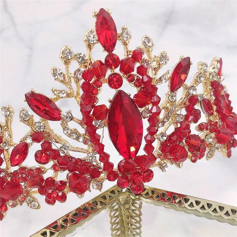 Red Bridal Tiara Red Wedding Crown Bridal Crown Gold Tiara - Etsy