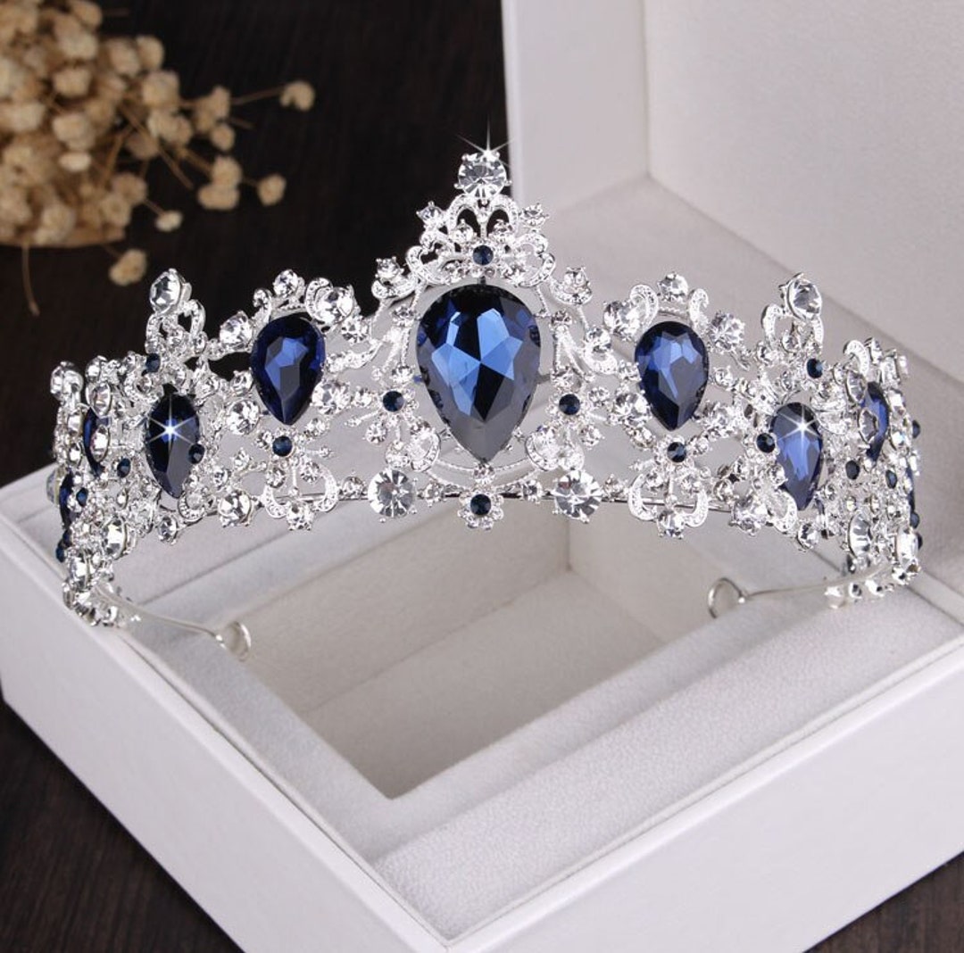 Navy & Silver Bridal Tiara, Wedding Crown, Bridal Crown, Silver Tiara ...