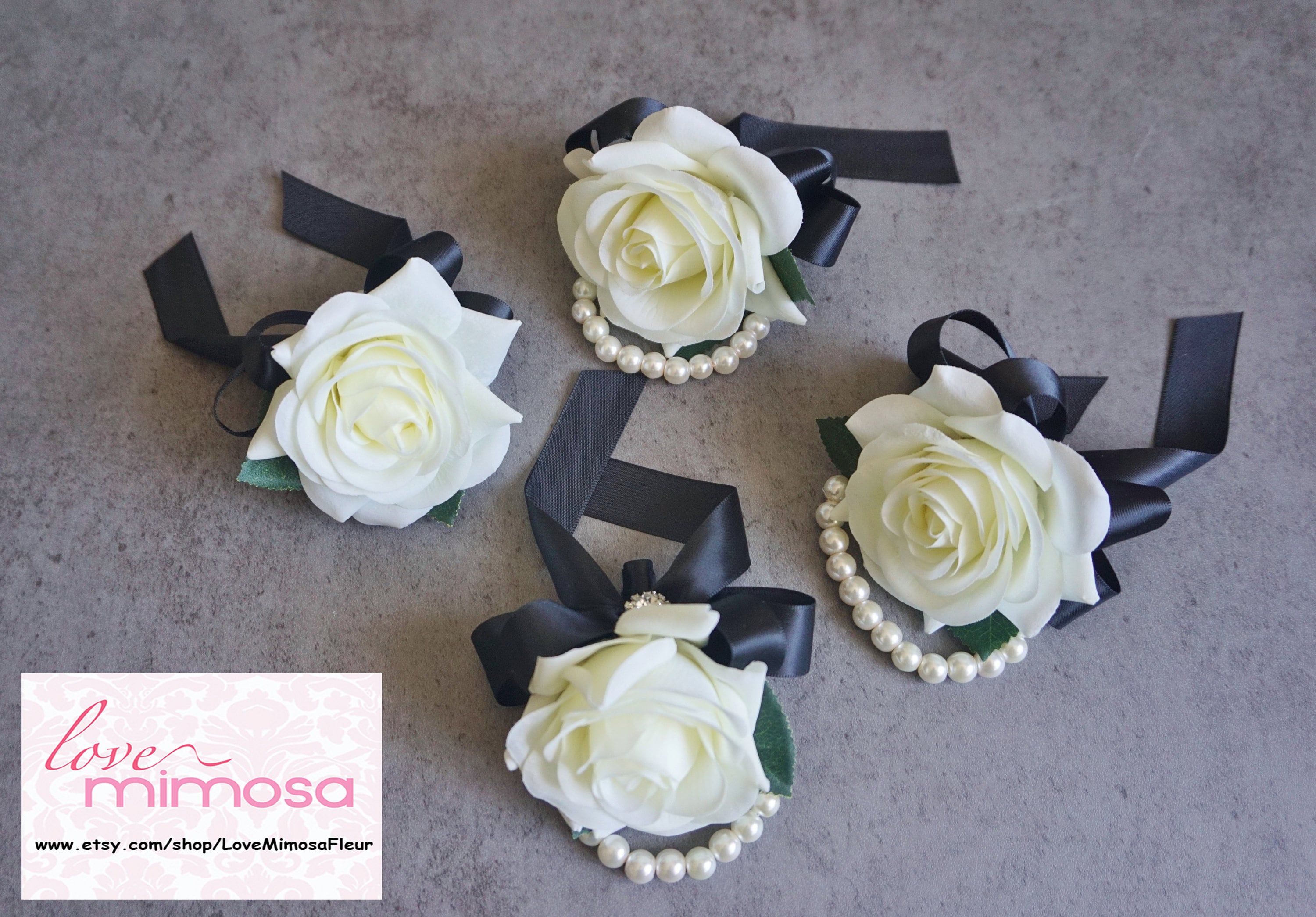 White Rose Corsage With Black Ribbon