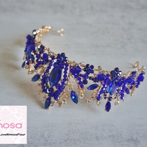 Royal Blue Bridal Tiara, Blue Wedding Crown, Bridal Crown, Gold Tiara ...