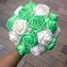 Satin Rose Bouquet, Ribbon Rose Bouquet, White & Green Fabric Rose ...