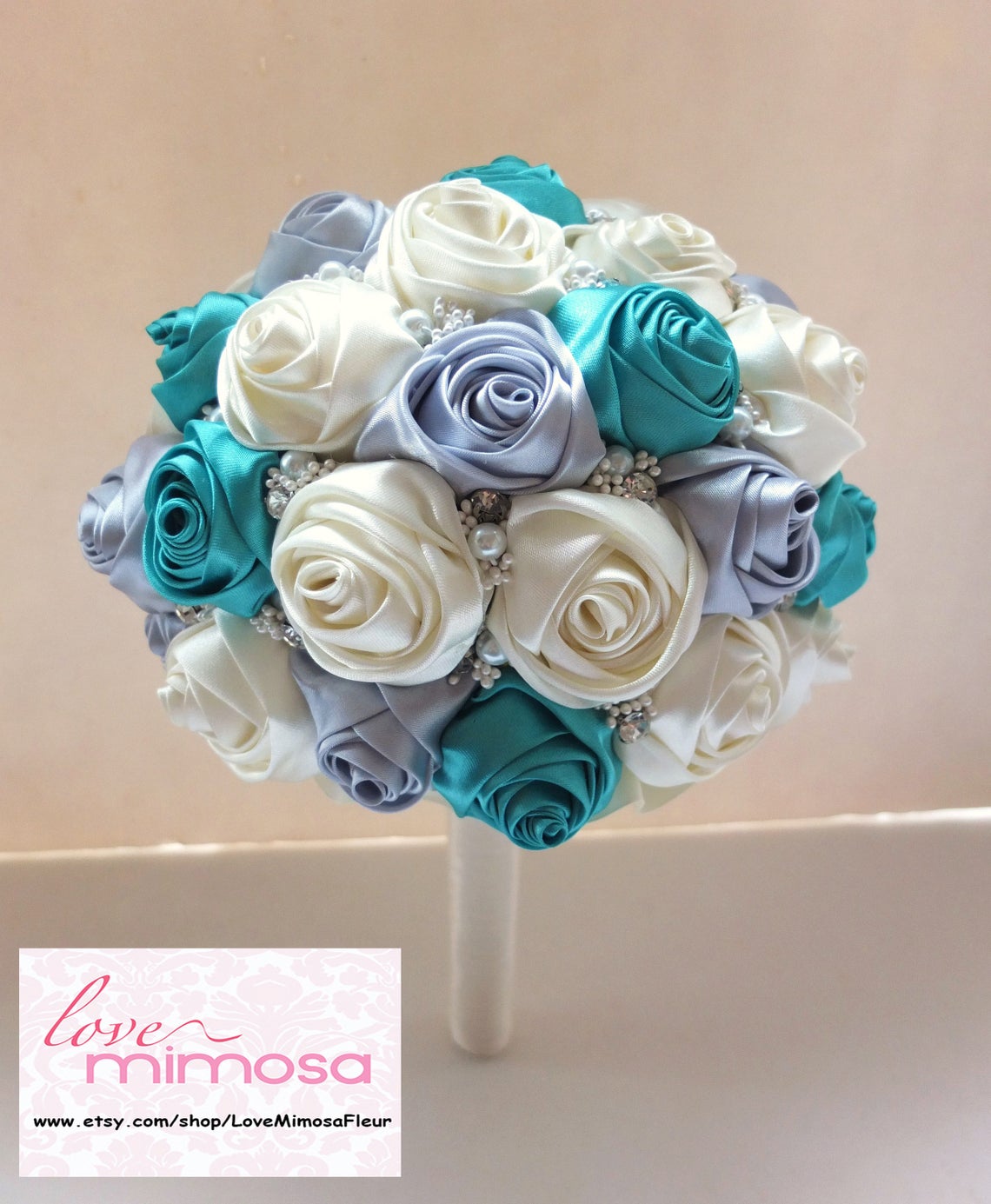 Turquoise Bouquet Satin Rose Bouquet Ribbon Rose Bouquet | Etsy