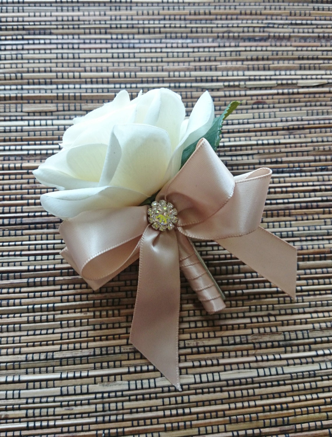 Boutonniere Ivory Rose With Champagne Ribbon Groomsman - Etsy
