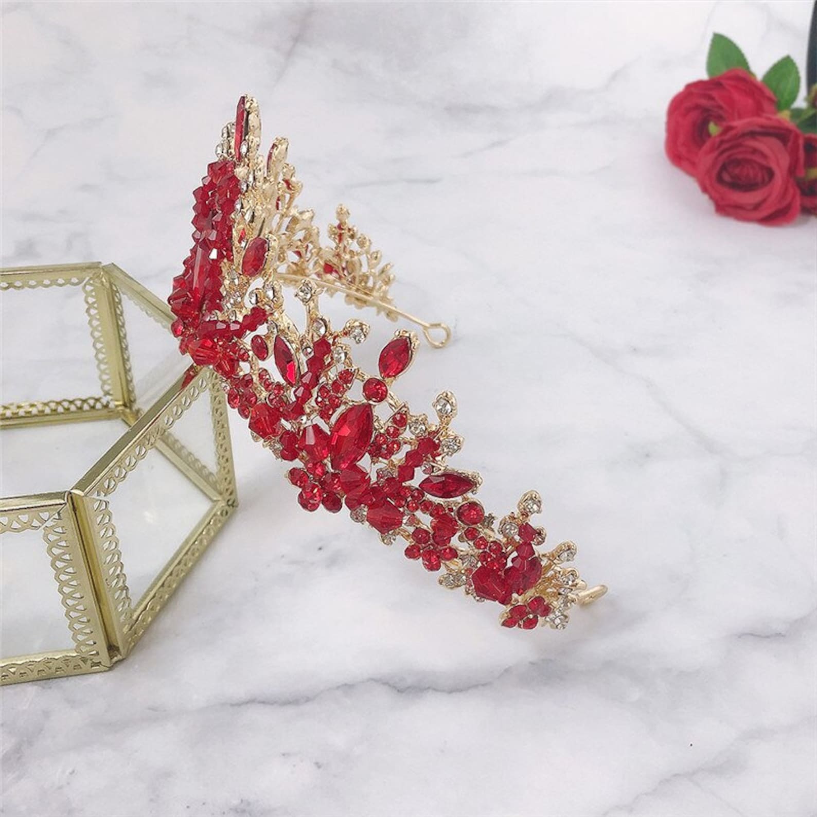 Red Bridal Tiara Red Wedding Crown Bridal Crown Gold Tiara - Etsy