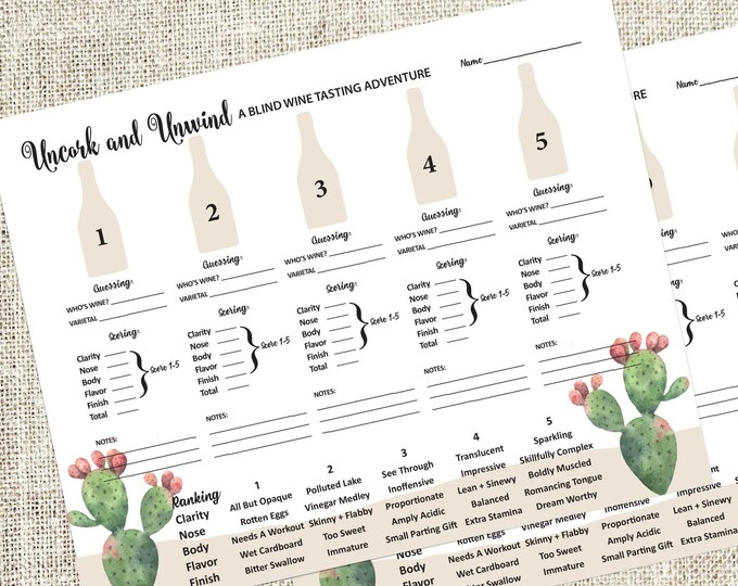 Blind Wine Tasting Rating Sheets Wine Tasting Party Wine - Etsy