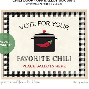 Vote for Your Favorite Chili Sign Chili Cook off Ballot Box - Etsy