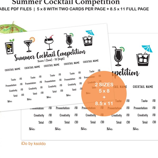 Cocktail Contest Score Card - Etsy