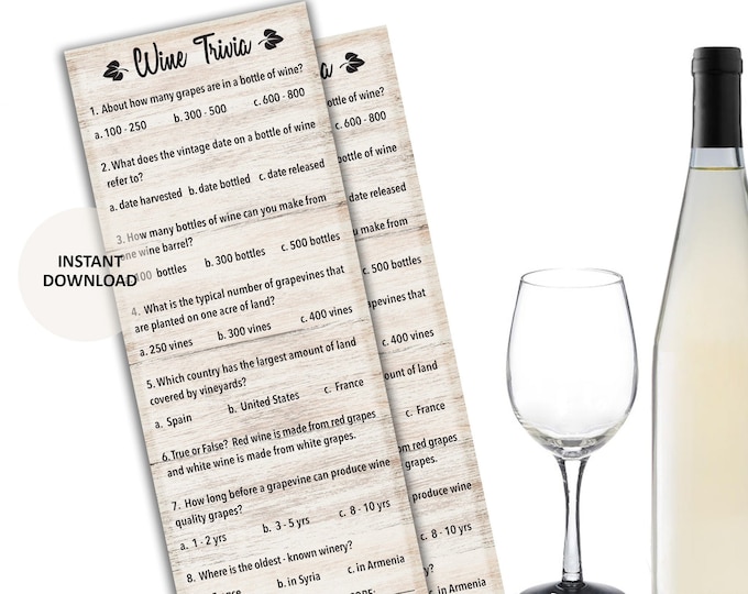 Wine Trivia Game Wine Tasting Game Wine Party Wine | Etsy