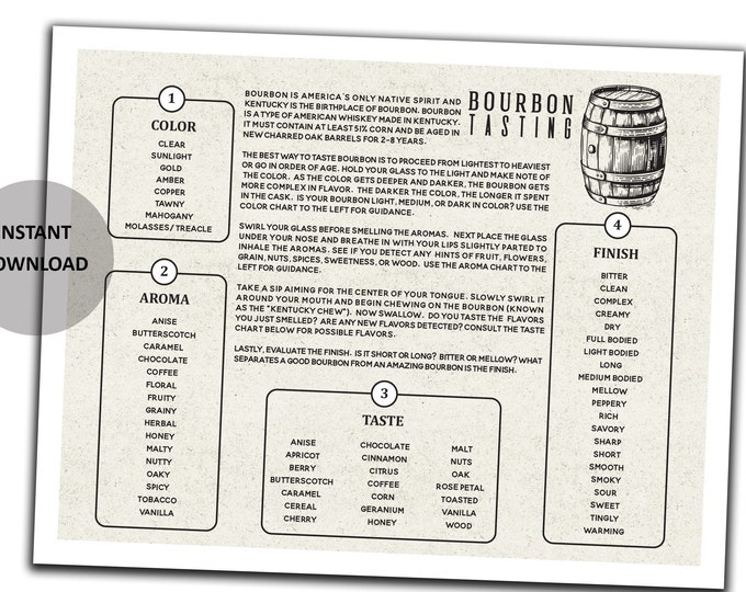 Printable Bourbon Tasting Guide Bourbon Tasting Notes | Etsy