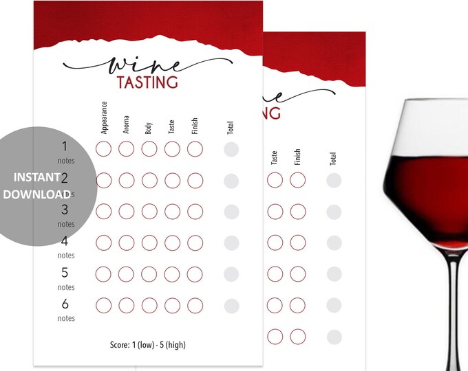 Wine Rating Cards for Six Tastings Wine Score Cards Wine Tasting Notes ...