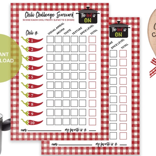 CHILI CHALLENGE SCORECARDS Red Gingham Chili Cook off - Etsy