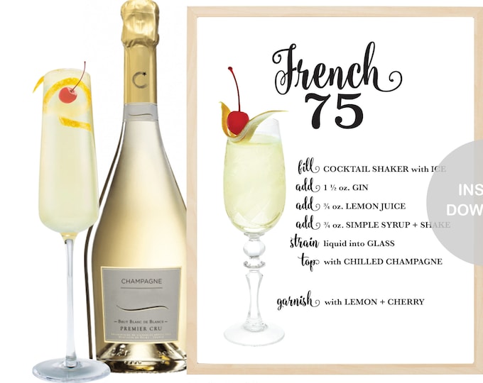 Printable French 75 Self Serve Bar Sign french 75 Drink Recipe french ...