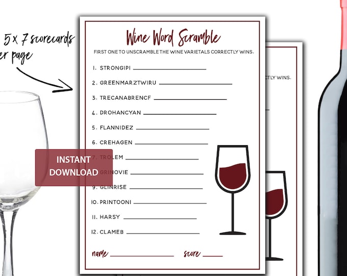 Printable Wine Varietals Word Scramble - Wine Tasting Game - Wine ...