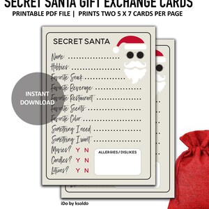 Secret Santa Gift Exchange Cards Secret Santa gift Exchange - Etsy