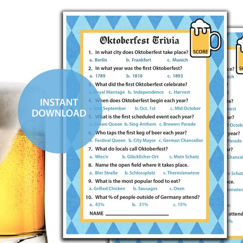 Oktoberfest Trivia Party Game Octoberfest Game Printable | Etsy