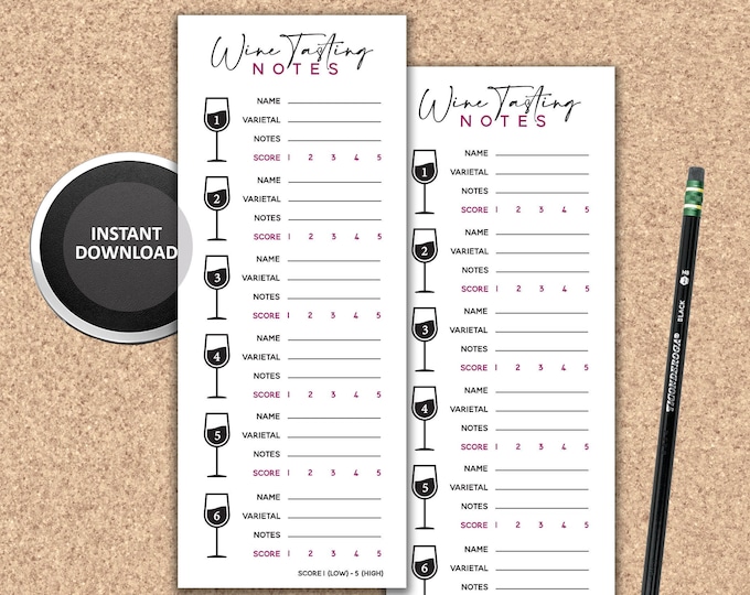 Wine Tasting Card Printable - Wine Tasting Notes for 6 Tastings - Wine ...