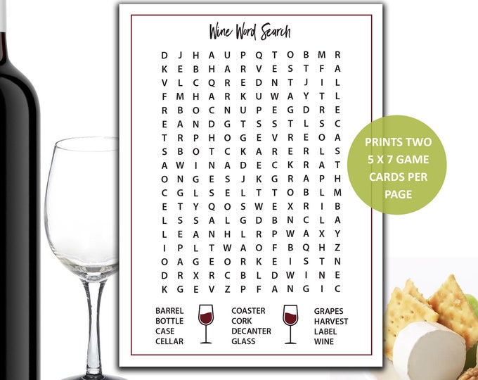 Printable Wine Word Search Wine Tasting Game Wine Tasting Party Wine ...