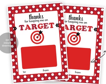 Printable Teacher Gift, Thanks for Keeping Me on Target, Gift Card ...