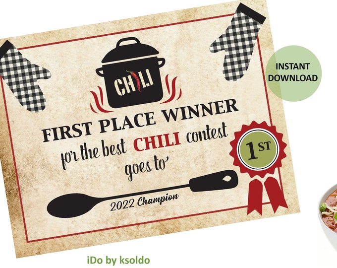 Chili Cook off First Prize Certificate Chili Cook off Winner - Etsy