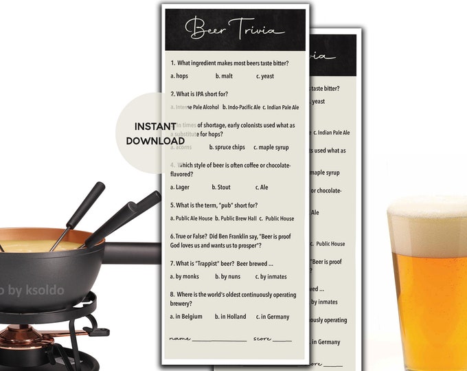 Printable Beer Trivia Game - Beer Tasting Game - Beer Birthday - Beer ...