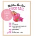 Pink Cocktail Self-serve Bar Sign Pink Cocktail Recipe Barb Cocktail ...
