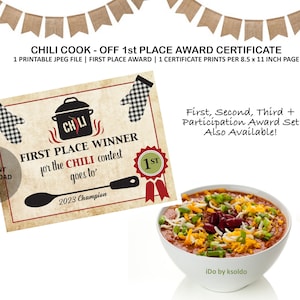 Chili Cook off First Prize Certificate Chili Cook off Winner - Etsy