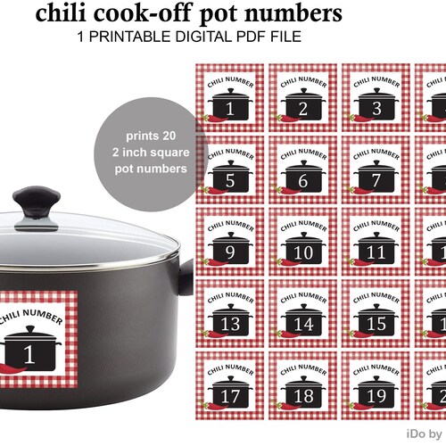 Chili Cook off POT NUMBERS 1 20 chili Cook off chili - Etsy