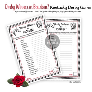 DERBY WINNER or BOURBON Game - Kentucky Derby Guessing Game - Kentucky ...