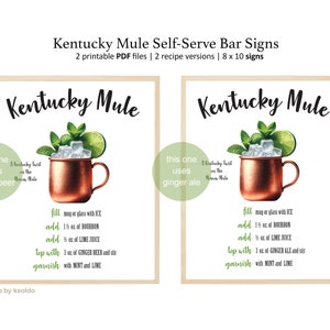 KENTUCKY MULE Printable Bar Sign Two Versions -kentucky Mule Recipe ...