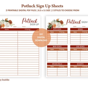 Fall Potluck Sign up Sheets Office Potluck Party Thanksgiving Food Sign ...
