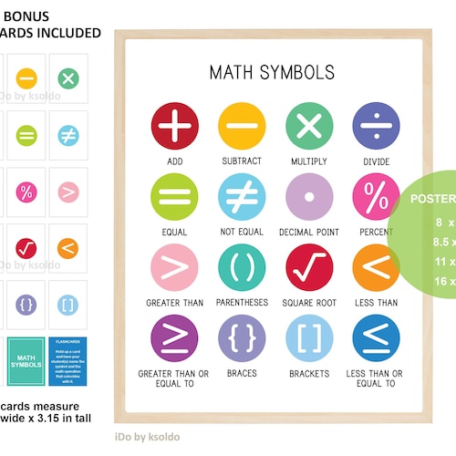 Rainbow MATH SYMBOLS Poster and FLASHCARDS Mathematical - Etsy Ireland