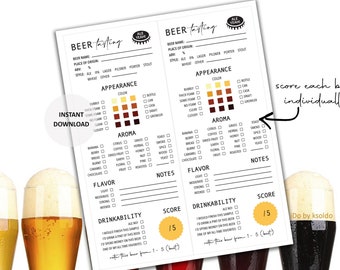 Beer Tasting Score Card - Beer Scorecard - Beer Rating - Beer Tasting ...